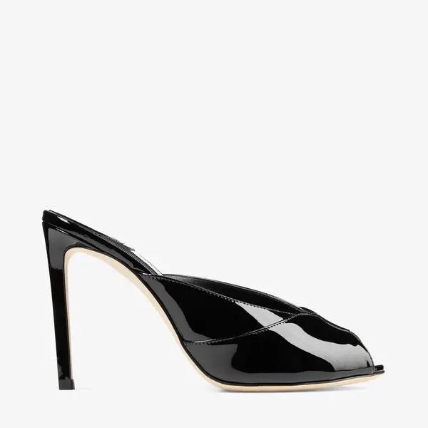 JIMMY CHOO Brigitte 100 Patent Leather Mules - Black