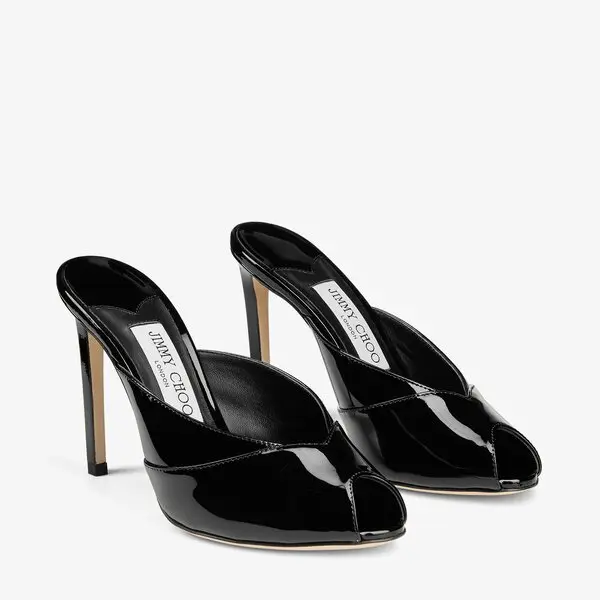 JIMMY CHOO Brigitte 100 Patent Leather Mules - Black
