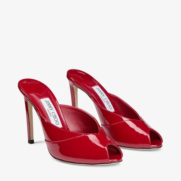 JIMMY CHOO Brigitte 100 Patent Leather Mules - Ruby Red