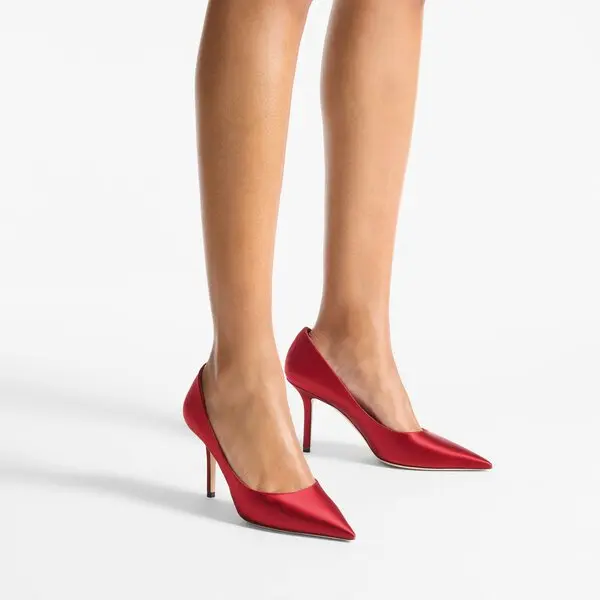 JIMMY CHOO Love 85 Satin Pumps - Ruby Red