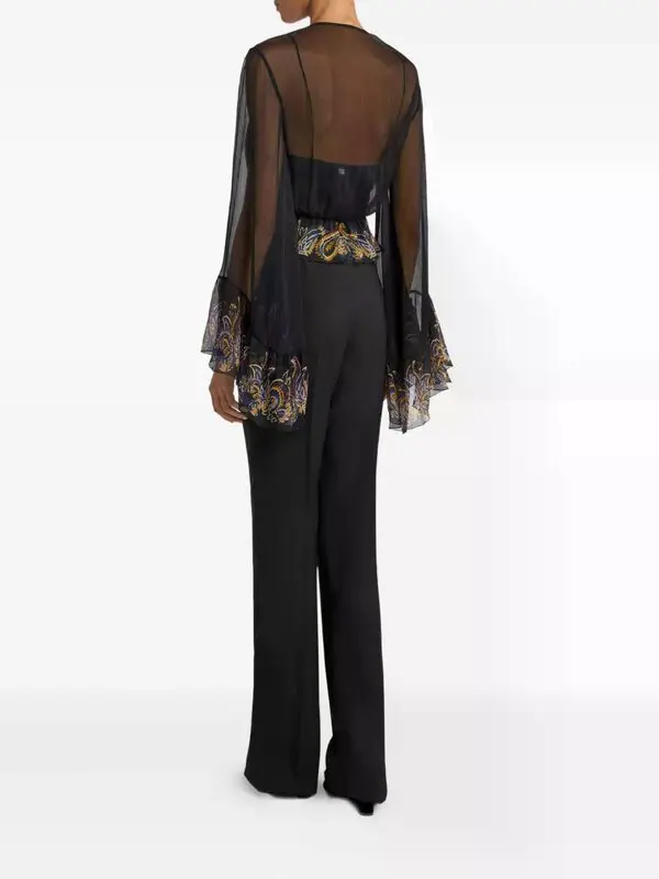 Etro Silk-blend Jumpsuit With Placed Paisley Foliage Print