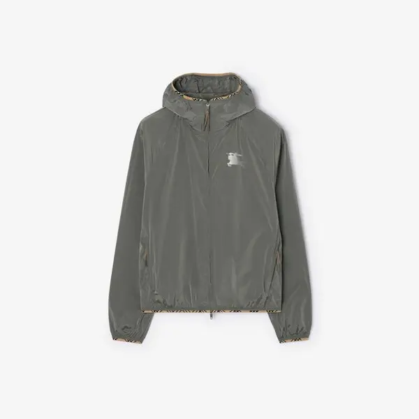 Burberry Nylon Hooded Jacket With Check Trim - Carbon Grey