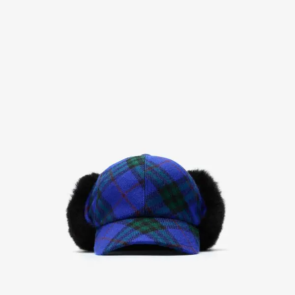 Burberry Check Wool Trapper Cap - Knight Blue