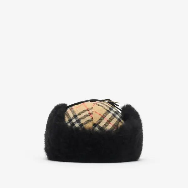 Burberry Check Wool Trapper Cap - Sand Beige