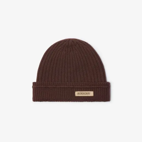 Burberry Logo Patch Wool Beanie - Treacle Brown