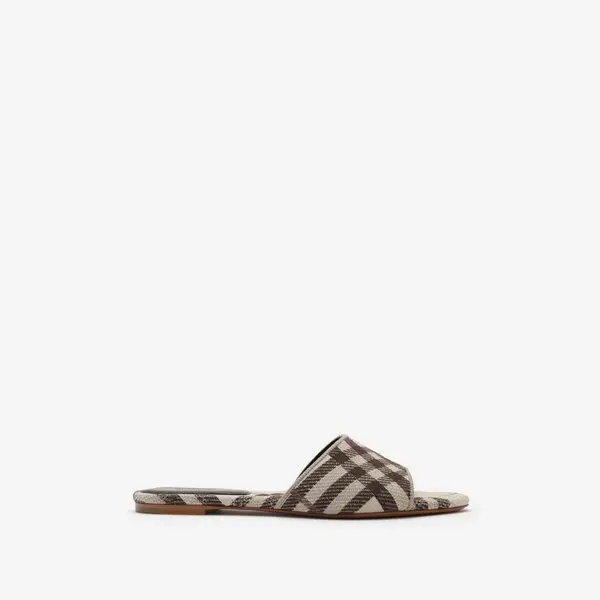 Burberry Check Sloane Slides - Light Beige