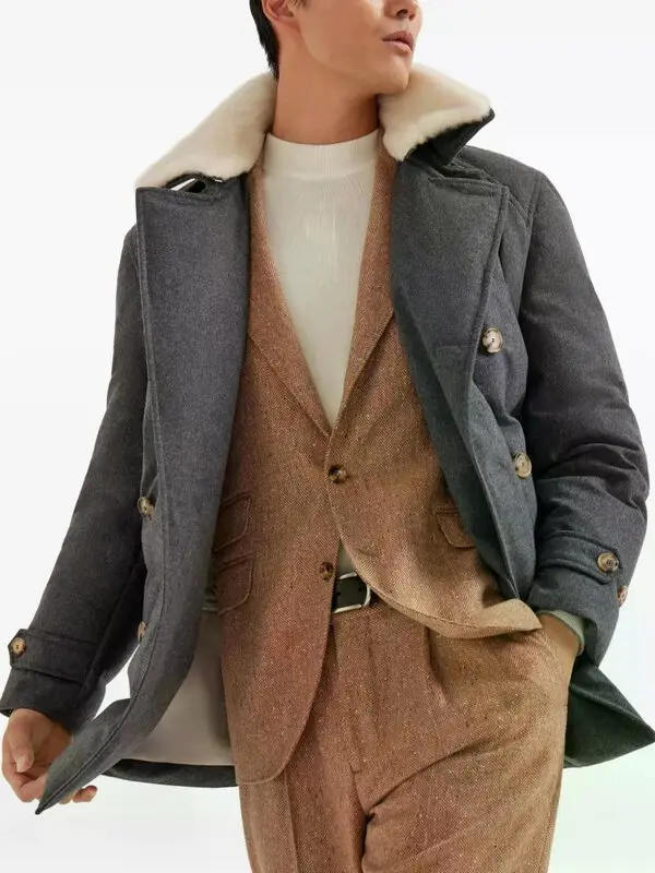 Brunello Cucinelli Double-breasted Coat With Shearling Collar