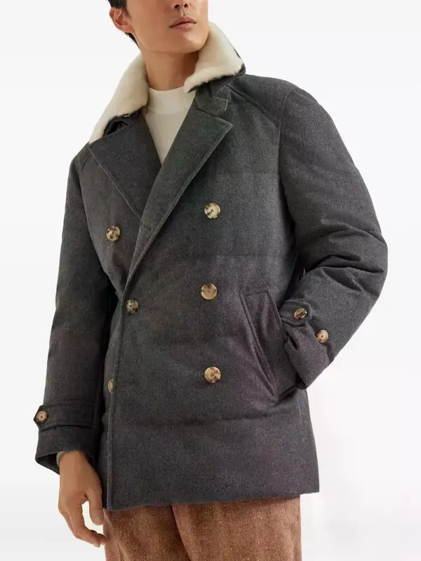 Brunello Cucinelli Double-breasted Coat With Shearling Collar