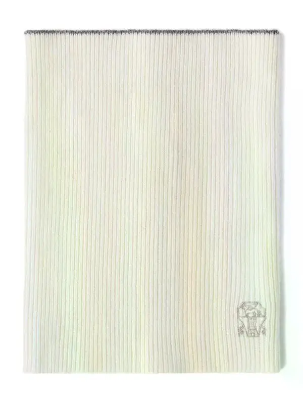 Brunello Cucinelli Ribbed-knit Logo-embroidered Scarf - Neutrals