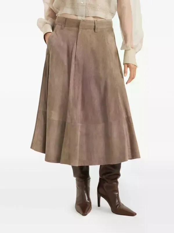 Brunello Cucinelli Suede Midi Skirt - Brown