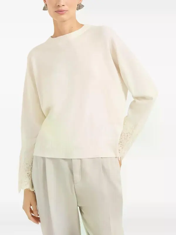Brunello Cucinelli Lace-cuffs Sweater - Neutrals