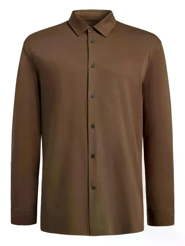 12 STOREEZ Button Pima Cotton Shirt - Brown
