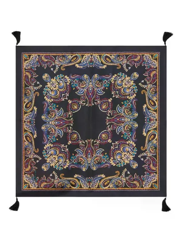 Etro Tassels Paisley-print Silk Scarf - Black