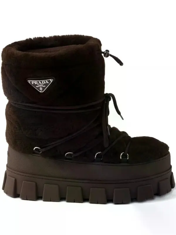 Prada Shearling Lace-up Ski Boots - Brown