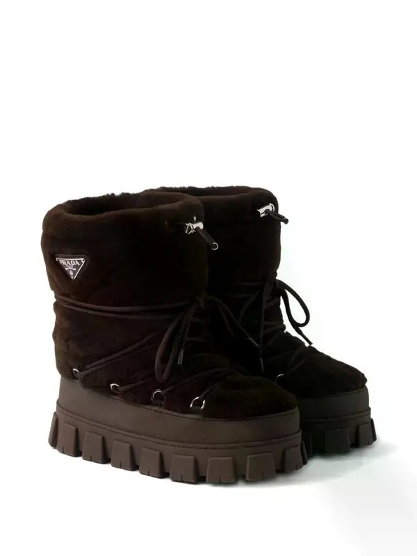 Prada Shearling Lace-up Ski Boots - Brown