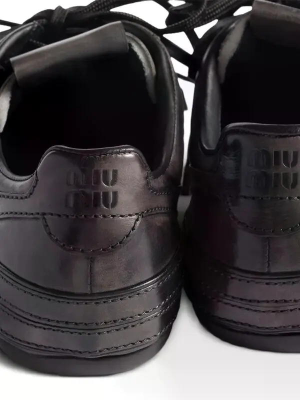 Miu Miu Leather Buckled Sneakers - Black