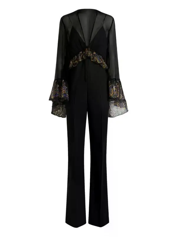 Etro Silk-blend Jumpsuit With Placed Paisley Foliage Print - Black