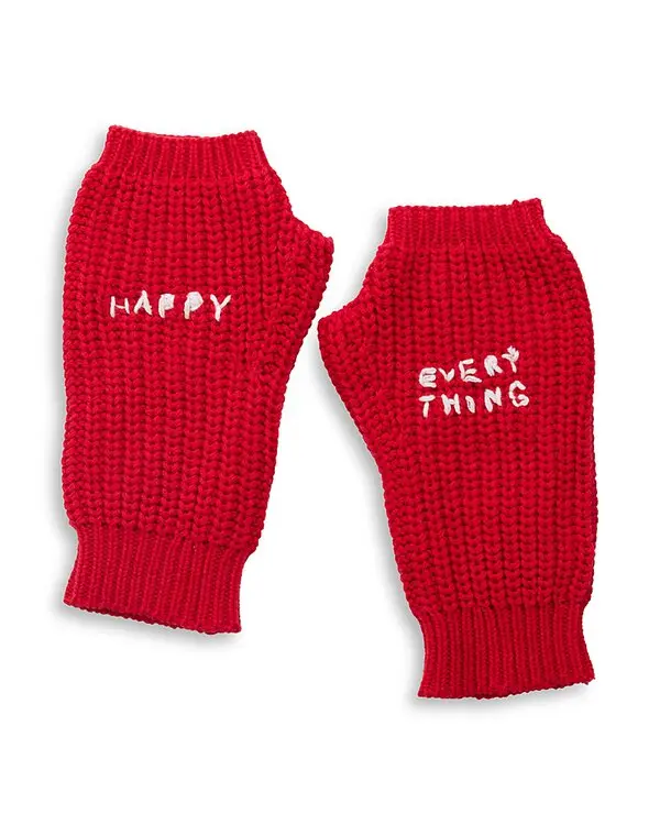 KERRI ROSENTHAL Happy Everything Embroidered Mittens - Cherri Red