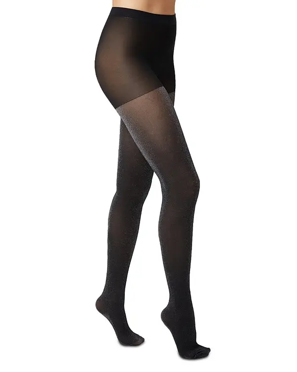 Hue Metallic Opaque Control Top Tights - Black