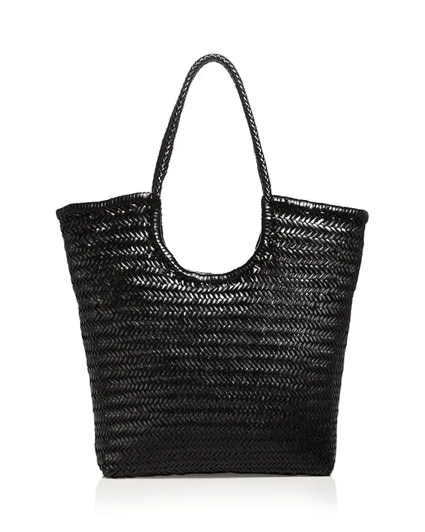 Dragon Diffusion Arched Diagonal Woven Leather Tote - Black