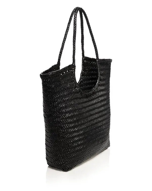 Dragon Diffusion Arched Diagonal Woven Leather Tote - Black
