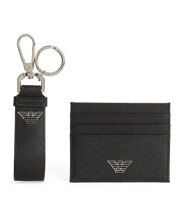 Emporio Armani Leather Card Holder And Keyring Set - Black