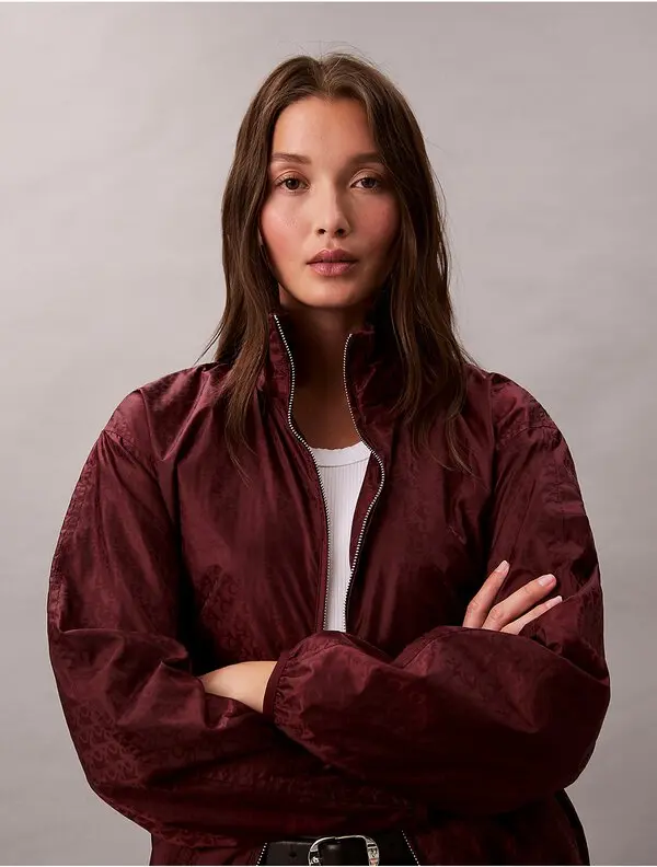 Calvin Klein Allover Monogram Windbreaker Jacket - Merlot