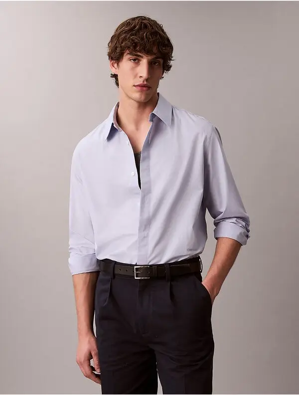 Calvin Klein Cotton Solid Relaxed Button-down Shirt - Casual Blue