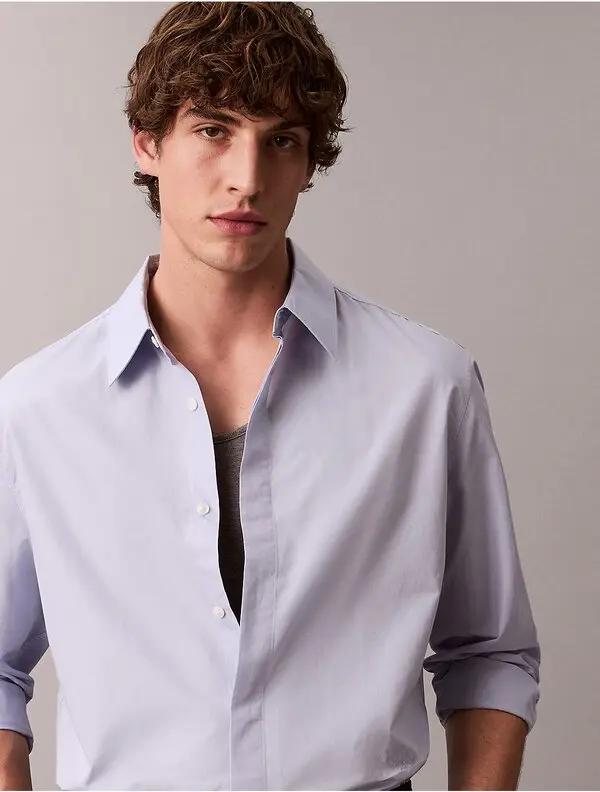 Calvin Klein Cotton Solid Relaxed Button-down Shirt - Casual Blue