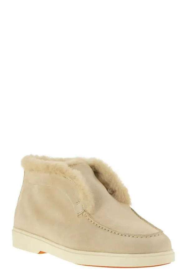 Santoni Suede And Fur Desert Boots - Beige