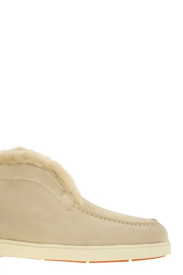 Santoni Suede And Fur Desert Boots - Beige