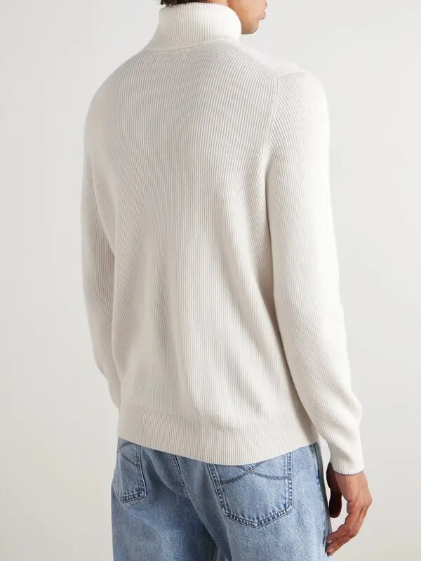 Brunello Cucinelli Ribbed Cashmere Rollneck Sweater - Neutrals