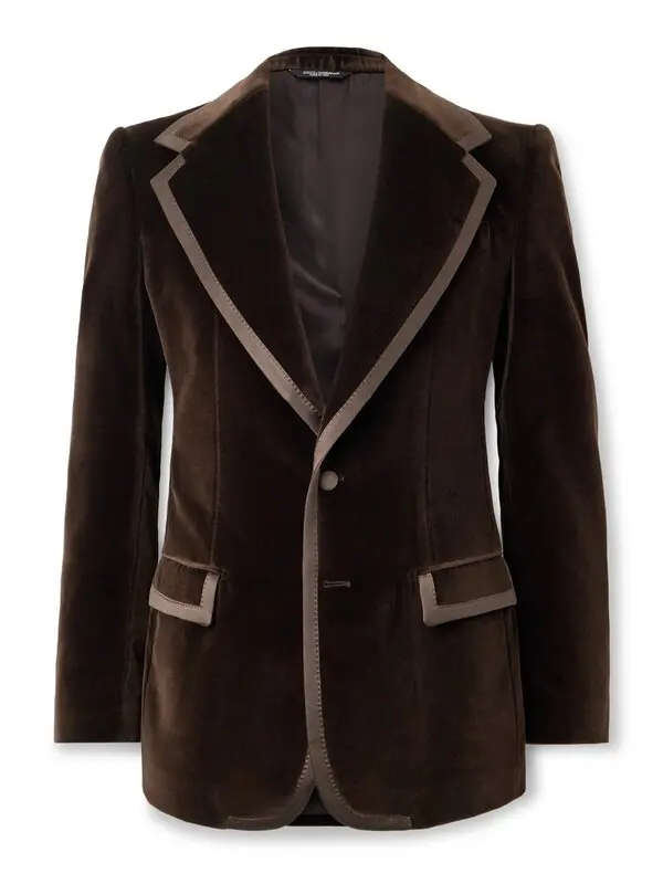 Dolce & Gabbana Satin-trimmed Cotton-blend Velvet Blazer - Brown