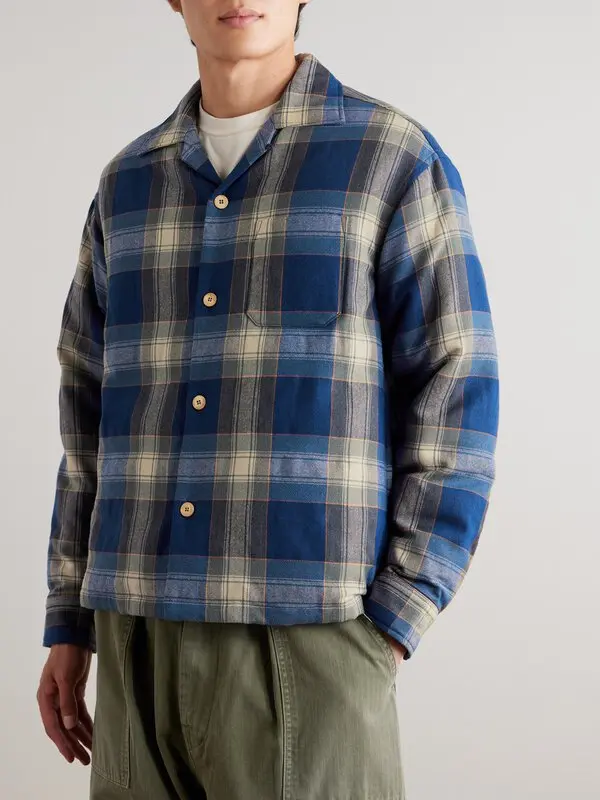 Visvim Keesey Checked Wool And Linen-blend Flannel Down Jacket - Blue