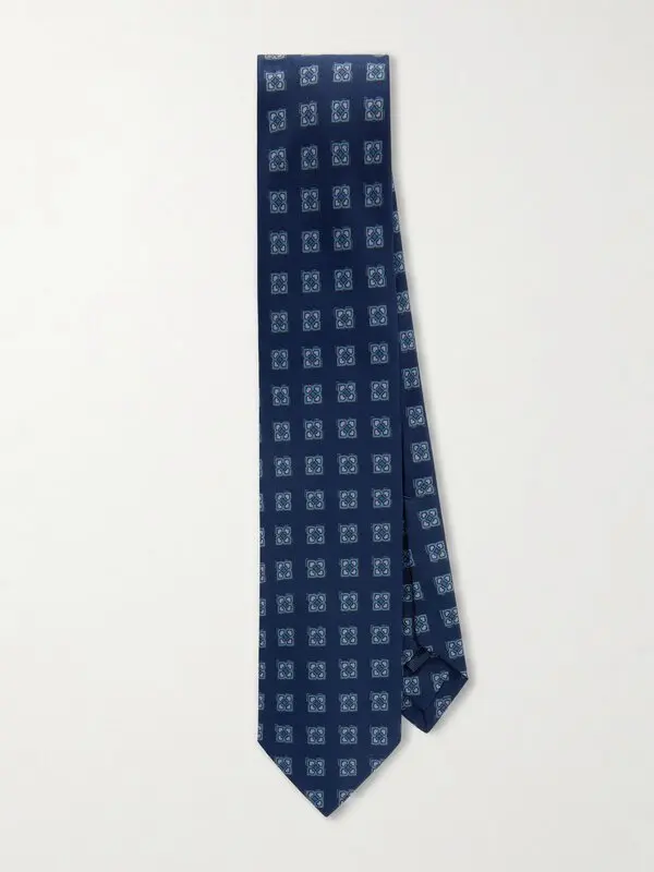 DRAKE'S 8cm Printed Silk Tie - Blue