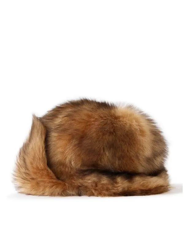 Celine Logo-debossed Shearling Trapper Hat - Brown