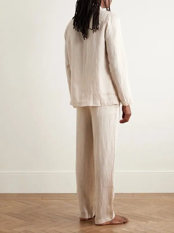 Derek Rose Sicily 1 Linen Pyjama Set - Neutrals