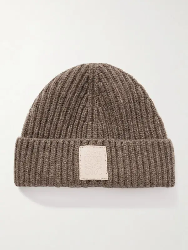 Loewe Logo-appliquéd Ribbed Cashmere Beanie - Brown