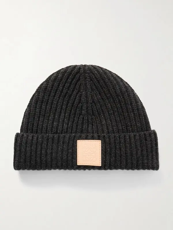 Loewe Anagram Appliquéd Ribbed Cashmere Beanie - Black