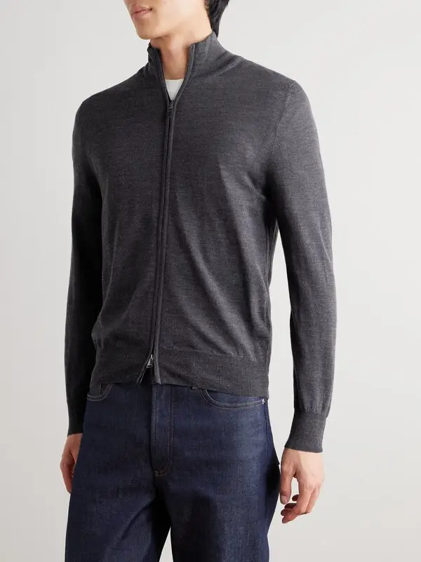 Canali Wool Zip-up Cardigan - Gray