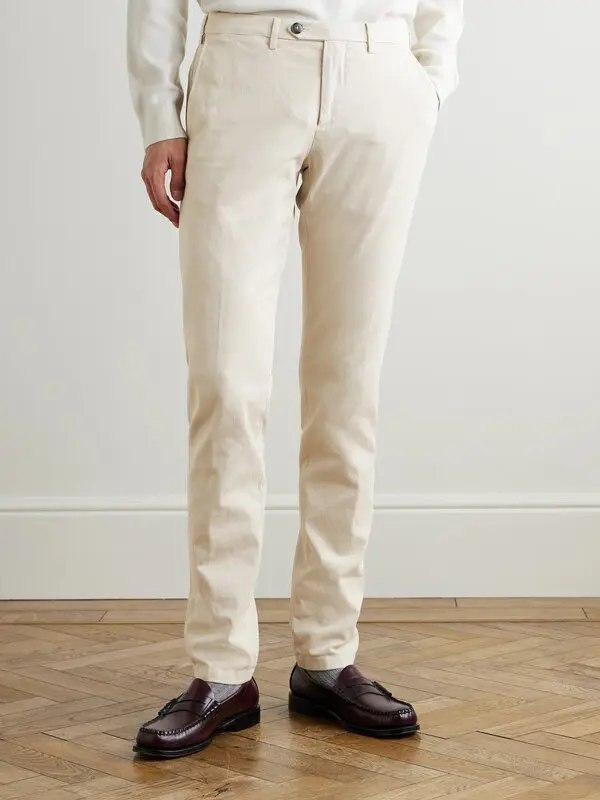 Canali Slim-fit Straight-leg Garment-dyed Stretch-cotton Twill Chinos - Neutrals