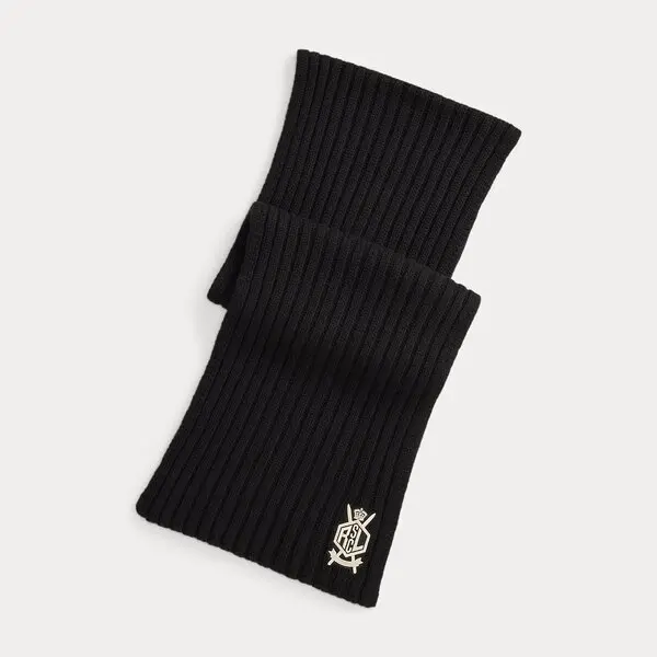 Ralph Lauren Crest Rib-knit Cashmere Scarf - Classic Black