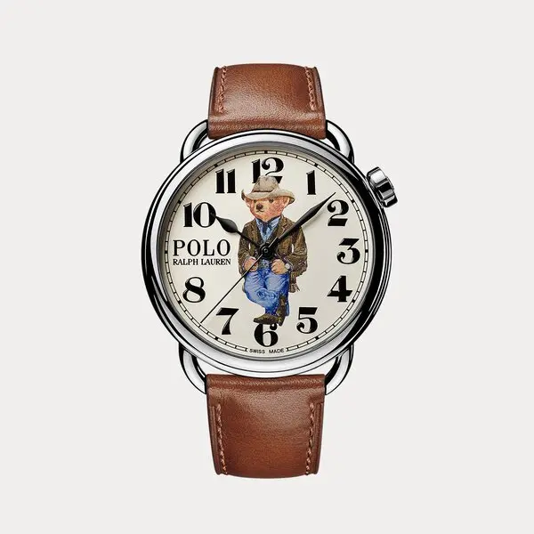 Ralph Lauren 42 Mm Cowboy Polo Bear Strap Watch - White Dial