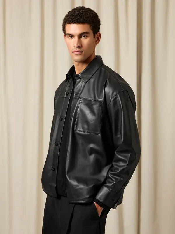 REISS Fletcher Monogram Embossed Leather Relaxed-fit Jacket
