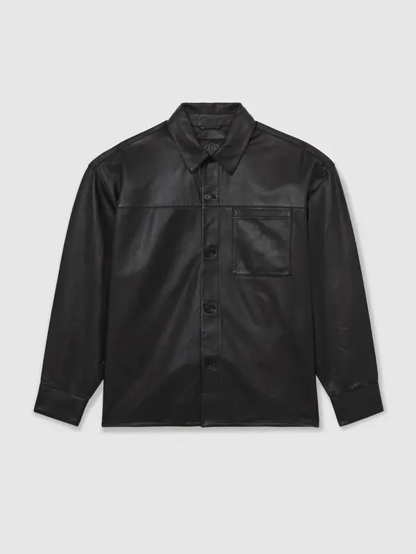 REISS Fletcher Monogram Embossed Leather Relaxed-fit Jacket
