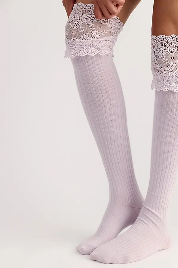 Free People Viola Lace Over-the-knee Socks - Lavender