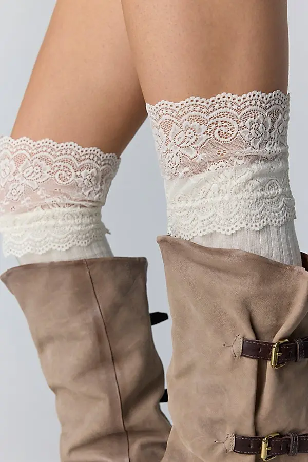 Free People Viola Lace Over-the-knee Socks - Pearled Ivory