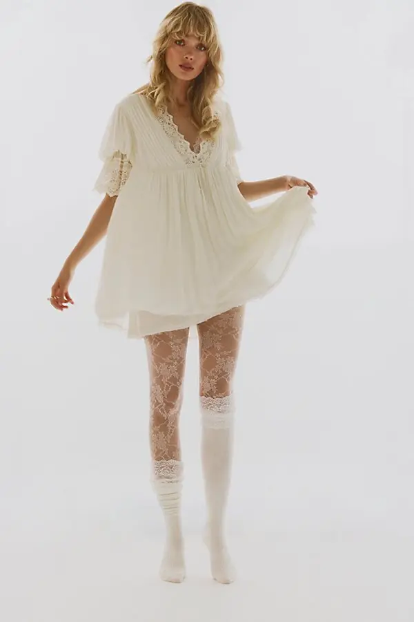 Free People Lace Trim Over-the-knee Socks - White