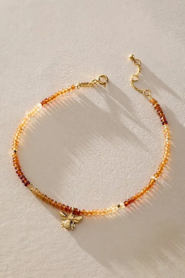 SATYA JEWELRY Fp X Satya Gold Plated Beaded Anklet - Orange