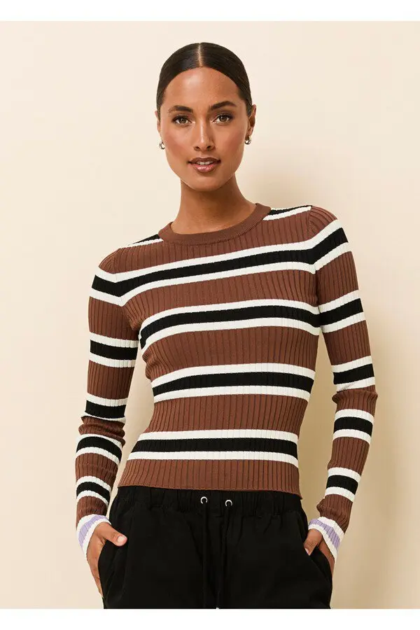 Solid & Striped Ribbed Knit Top - Stripe